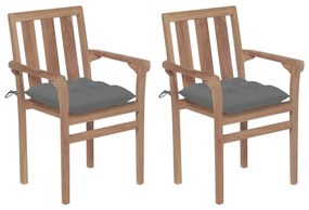 Zahradní židle 2 ks šedé podušky masivní teakové dřevo,  3062224