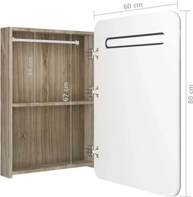 LED koupelnová skříňka se zrcadlem bílá a dub 60 x 11 x 80 cm 326508