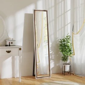 HOMCOM celozrcadlo 157x37 cm s dvoubarevným rámem, volně stojící, naklápěcí nebo zavěšitelné, bílá a hnědá