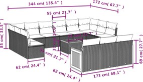 14dílná zahradní sedací souprava s poduškami černá polyratan 3260544