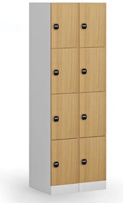 Šatní skříňka S1 s úložnými boxy, 4 boxy, 1850 x 300 x 500 mm, RFID zámek, laminované dveře, bříza