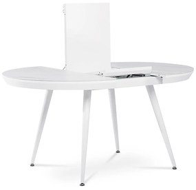 Jídelní stůl HT-409M WT pr.110+40 cm, keramická deska bílý mramor, MDF, nohy kov bílý mat