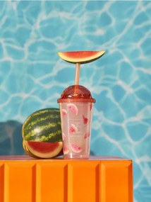 Sinsay - Cup with straw with watermelon motif - pastelová růžová