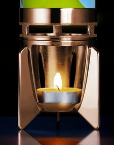 Mathmos Fireflow R1 Copper, originální lávová lampa měděná s čirou tekutinou a černou lávou, pro čajovou svíčku, výška 24cm