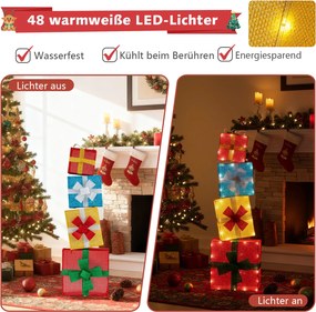 Costway 120 cm Osvětlené dárkové krabičky 2 D Sada vánočních dekorací s LED