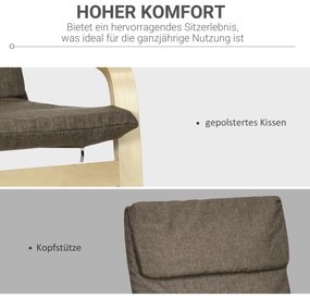 HOMCOM Relaxační křeslo Otočné křeslo s polštářem pod hlavu, vzhled lnu, březové dřevo, hnědé| Aosom