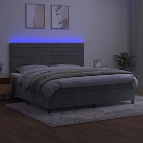Box spring postel s matrací a LED světle šedá 200x200 cm samet 3136203