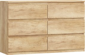 HOMCOM komoda 6 zásuvek úložný nábytek bez úchytek minimalistický design 120 x 39 x 75 cm dub