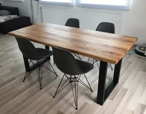 KULHÁNEK Jídelní stůl s rovnou hranou a ocelovou podnoží Velikost desky: 160x80 cm, Odstín podnože: bílá - RAL 9010