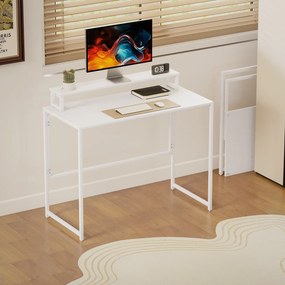 HOMCOM skládací psací stůl s podstavcem na monitor, ocelový rám, 100 x 48 x 87,5 cm, bílý