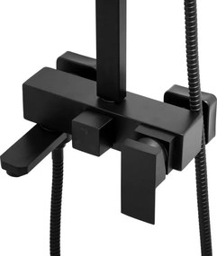 Erga Cube, sprchová souprava s pákovou baterií, vanovou výlevkou a dešťovou hlavicí 25x25cm, černá matná, ERG-YKA-BP.CUBE-25-BLK
