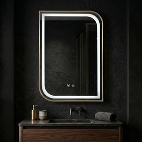 Tutumi Zrcadlo 80x60 cm s vyhříváním a regulovatelným LED osvětlením HOM-00209 kartáčovaná zlatá