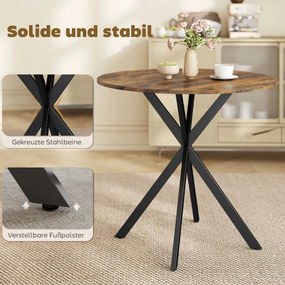 HOMCOM kulatý jídelní stůl (Ø 80 cm) — industriální styl, ocelové nohy, rustikální hnědá