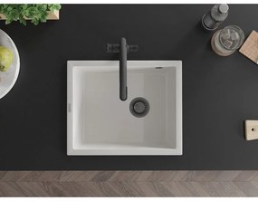 Mexen Pedro, granitový dřez 560x460x200 mm, 1-komorový, bílá s černým sifonem, 6508561000-20-B