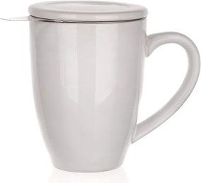 Banquet Keramický hrnek s víčkem a nerezovým sítkem BONNET 350 ml bílý