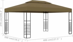 Altán se zatahovací střechou 3 x 4 m taupe 180 g/m² 312229