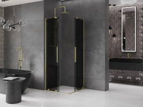 Mexen Velar L Duo, sprchový kout s posuvnými dveřmi 100 x 100 cm, 8mm šedé sklo, zlatá matná, 871-100-100-02-43-55
