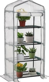Outsunny mini skleník s policemi, PVC krytem a rolovacími dveřmi — mrazuvzdorný skleník na rajčata pro balkon a zahradu, 70 × 50 × 160 cm — bílý | Aos