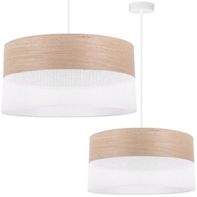 Závěsné svítidlo Wood, 1x béžová dubová dýha/bílé plastové stínítko, (fi 44cm)