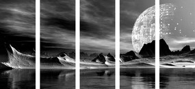 5-dílný obraz futuristická planeta v černobílém provedení - 100x50 cm