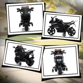 AIYAPLAY Elektrická motorka pro děti, klakson, světla, hudební funkce, 2,5 km/h, černá