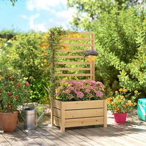 Vyvýšený truhlík Outsunny s mříží — přírodní smrkové dřevo, odtokový otvor, netkaná vložka, 60 x 39 x 120 cm