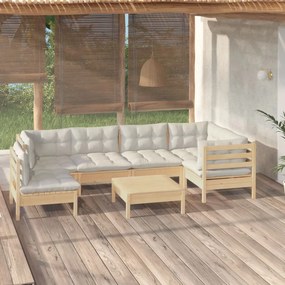 7dílná zahradní sedací souprava s krémovými poduškami borovice 3096424