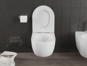Mexen Carmen, závěsná WC mísa 490x365x340 mm, Rimless Tornádo + SLIM WC sedátko z duroplastu, bílá lesklá, 30880500