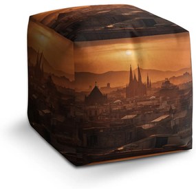 Sablio Taburet Cube Barcelona Night Skyline: 40x40x40 cm