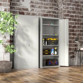 HOMCOM Skříň na dokumenty, kancelářská skříň se 2 dveřmi, 5úrovňová multipurpose skříň s nastavitelností polic, ocelová úložná skříň, pro domácí kanc…
