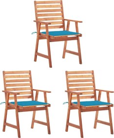 vidaXL Zahradní jídelní židle s poduškami 3 ks masivní akáciové dřevo [3064352] Barva: Modrá