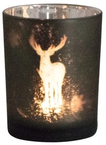 Skleněný svícen s motivem jelena M - 10*10*12,5cm