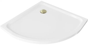 Mexen Flat polokulatá vanička do sprchového koutu slim 90 x 90 cm, Bílá, sifon Zlatá - 41109090G
