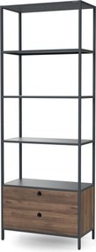 Regál se zásuvkami do kanceláře, na šanony a dokumenty, otevřené police, kovový, antracitový/ořech, 800x2200x400 mm: ARIEL Eco Design