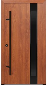 Vchodové dveře s ocelovým opláštěním FM Turen model DS24 blackline Orientace dveří: Levé, otevírání dovnitř, Dekor: Zlatý dub, Standardní rozměr dveří včetně rámu: 98 cm x 208 cm - vnější rozměr rámu
