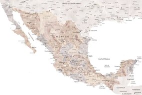Mapa Map of Mexico in neutral watercolor, Blursbyai