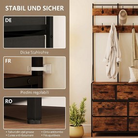 HOMCOM Stojan na šaty, oděvní stojan s látkovou zásuvkou, 14 háčky na chodbu, ložnici, rustikálně hnědý, výška 183 cm