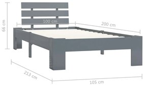 vidaXL Rám postele šedý masivní borové dřevo 100 x 200 cm