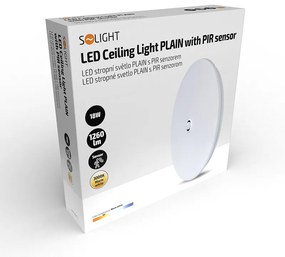 Solight LED stropní světlo PLAIN s PIR sensorem, 18W, 1260lm, 3000K, kulaté, 33cm