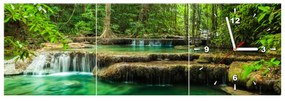 Gario Obraz s hodinami Vodopád Erawan v Thajsku - 3 dílný Rozměry: 90 x 70 cm