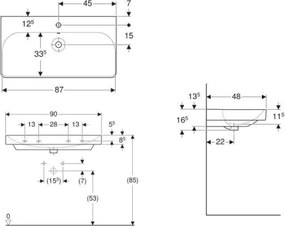 Geberit 500.251.01.1 - Závěsné umyvadlo Smyle Square 90x48 cm keramika/bílá