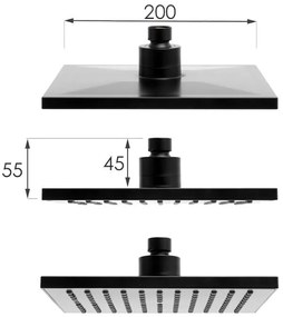 Erga Tiki, sprchová souprava s pákovou baterií a dešťovou hlavicí 20x20 cm, černá matná, ERG-YKA-BP.TIKI-BLK