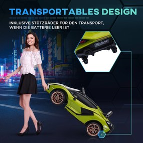 HOMCOM Dětské auto, 2 jízdní režimy, Lamborghini SIAN SUV auto na hraní, elektrické auto s dálkovým ovládáním, hudba (MP3/USB), 37-60 měsíců, zelené …