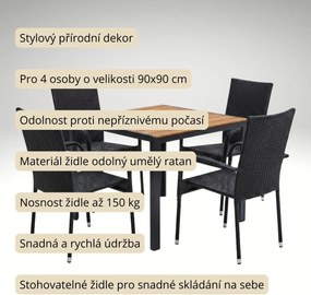 Vikio Zahradní ratanový set 90x90 pro 4 osoby přírodní DT280P