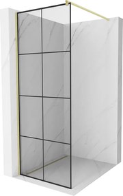 Mexen Kioto, sprchová zástěna Walk-In 90 x 200 cm, 8mm čiré sklo černý vzor, ​​zlatý matný profil, 800-090-101-55-77