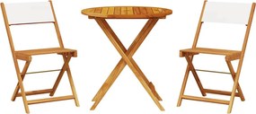 3dílný bistro set krémově bílý textil a masivní dřevo 3281844