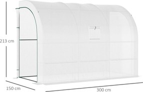 Outsunny skleník s oknem s policemi, zimní skleník z ocelové fólie, nástěnný skleník na balkon, zahrada, rajčatový skleník 300x150x213cm rajčatový sk…