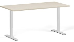 Výškově nastavitelný stůl, 160x80 cm, 1 motor, bílá podnož, bříza
