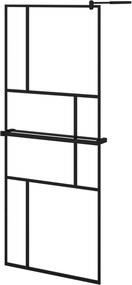 Zástěna do průchozí sprchy s policí černá 80x195 cm ESG/hliník 3185448