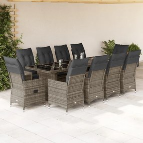 11dílný zahradní bistro set s poduškami šedý polyratan 3277241